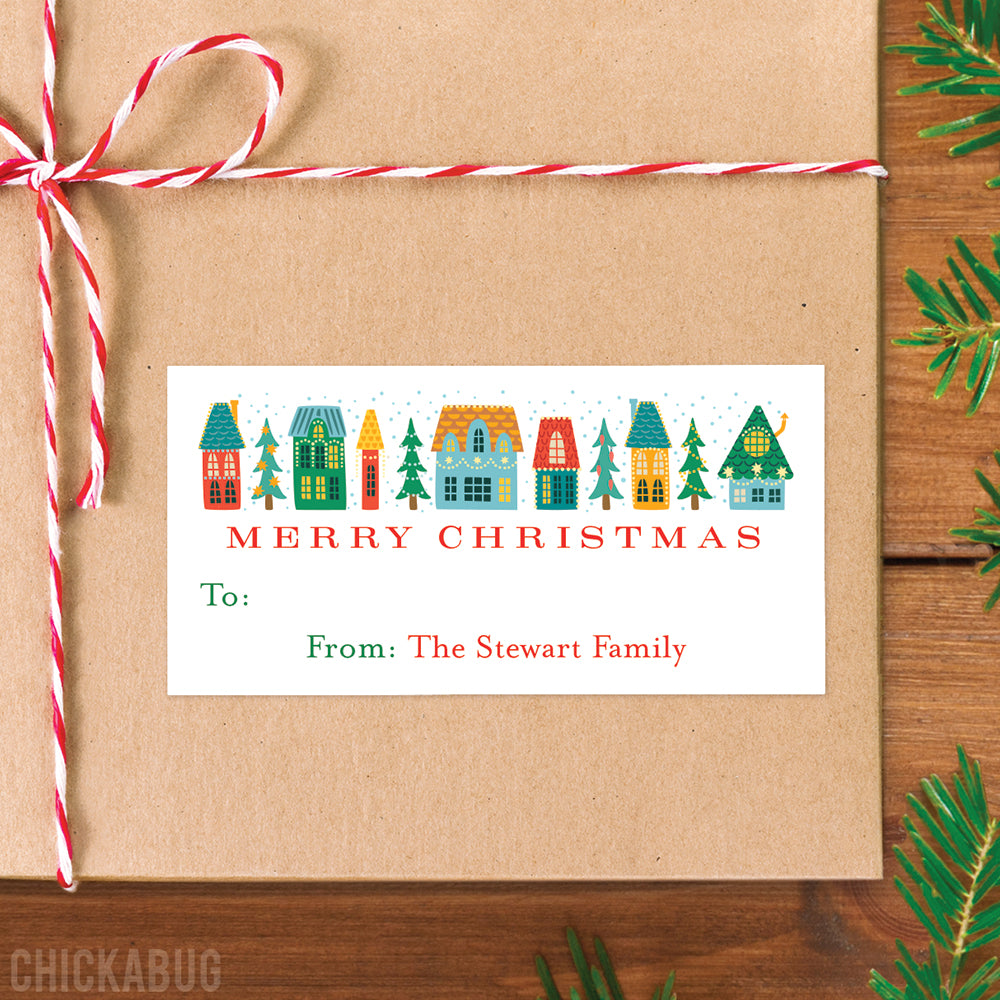 Personalized Festive Christmas Village Write-On Christmas Gift Labels ...