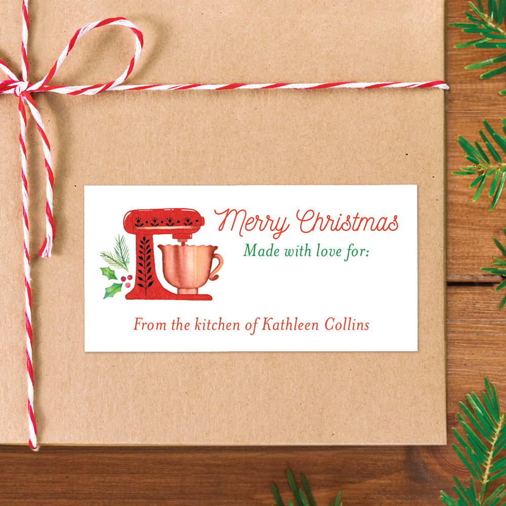 Personalized Red Mixer "From the Kitchen of" Christmas Food Gift Labels ...