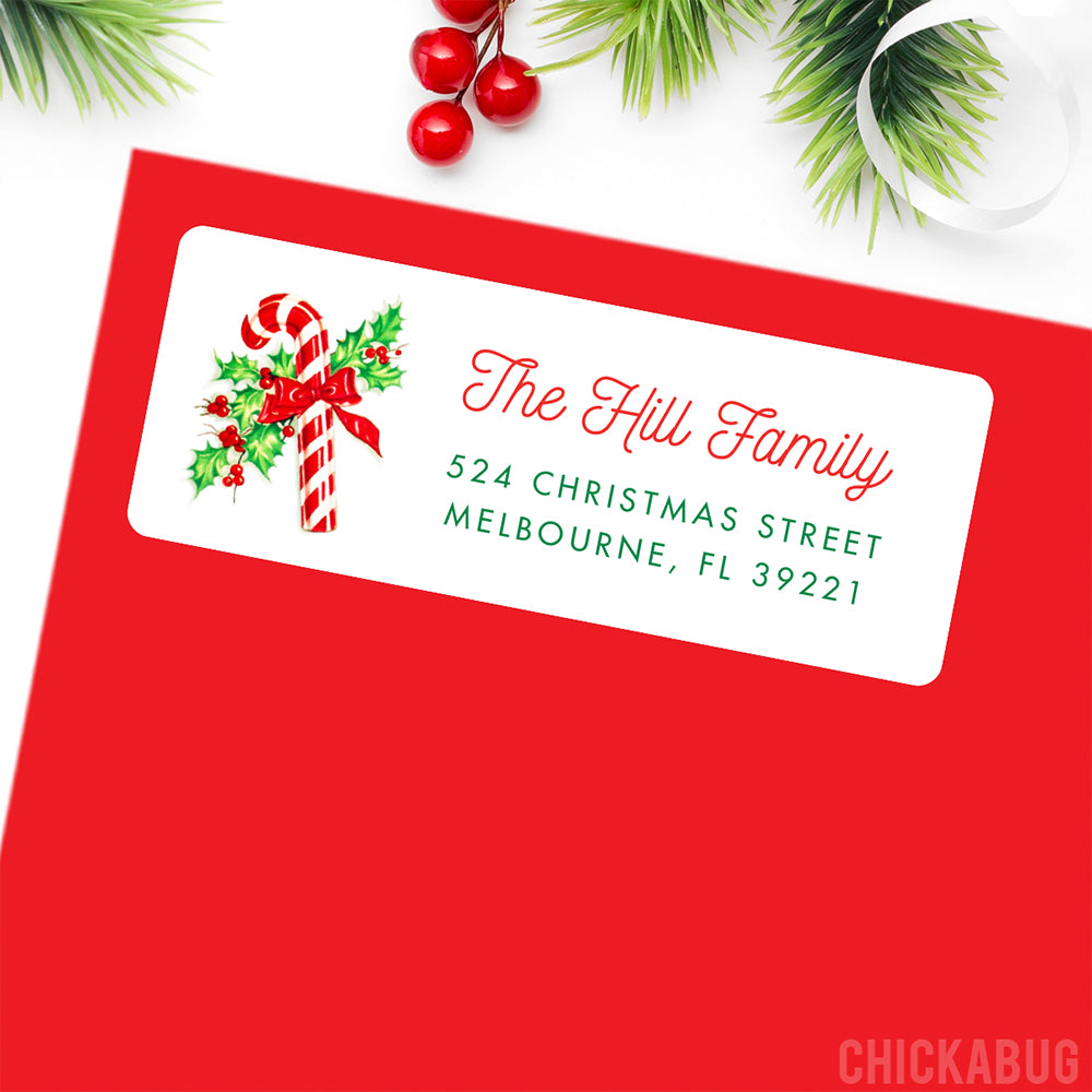 Personalized Vintage Candy Cane Christmas Return Address Labels – Chickabug
