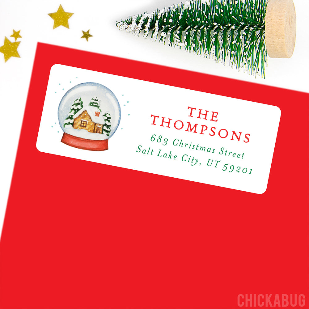 Personalized Christmas Snow Globe Return Address Labels – Chickabug