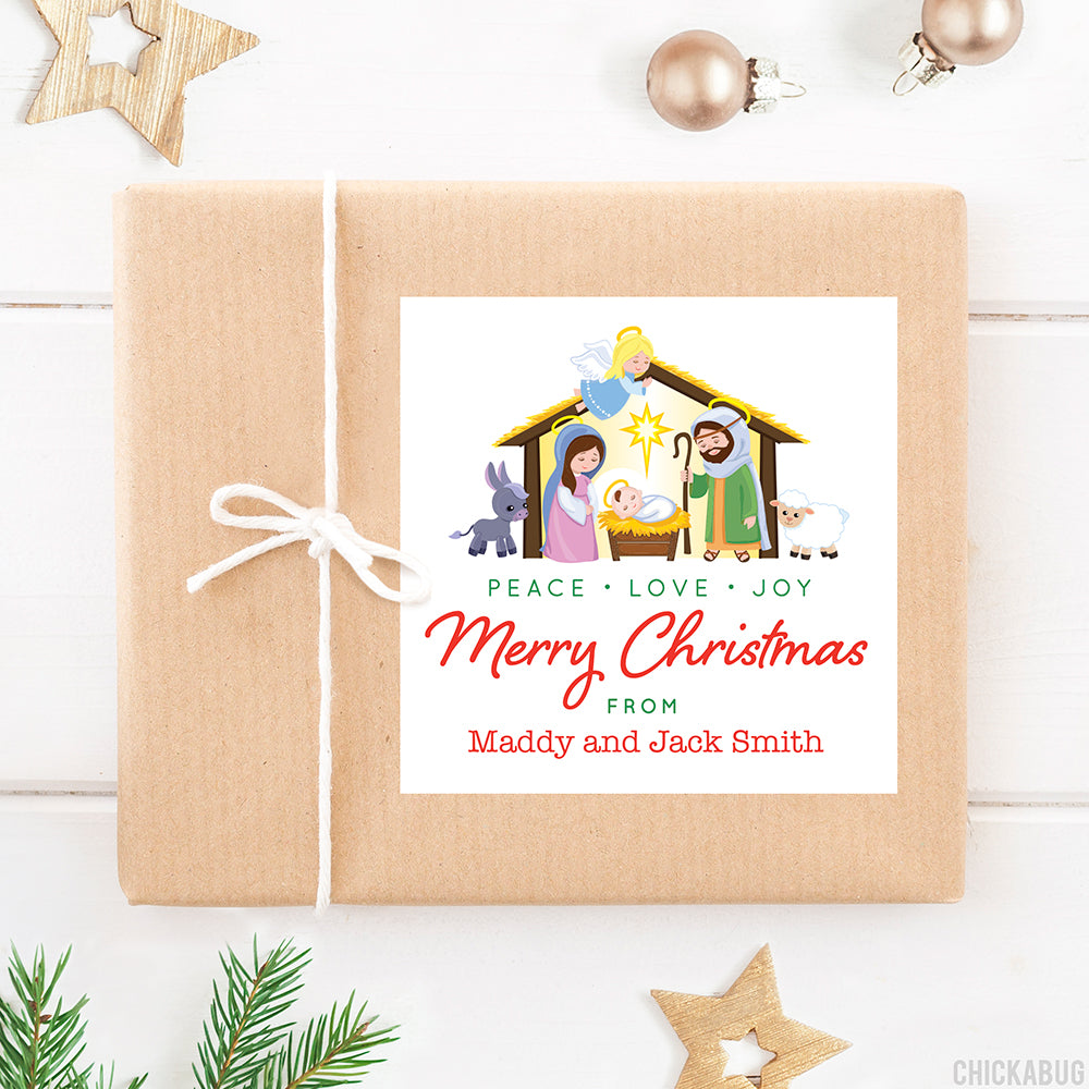 Personalized Kids' Nativity Scene Religious Christmas Gift Labels ...