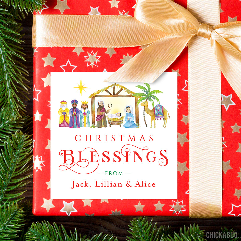 Personalized Nativity Scene Christmas Blessings Gift Labels – Chickabug