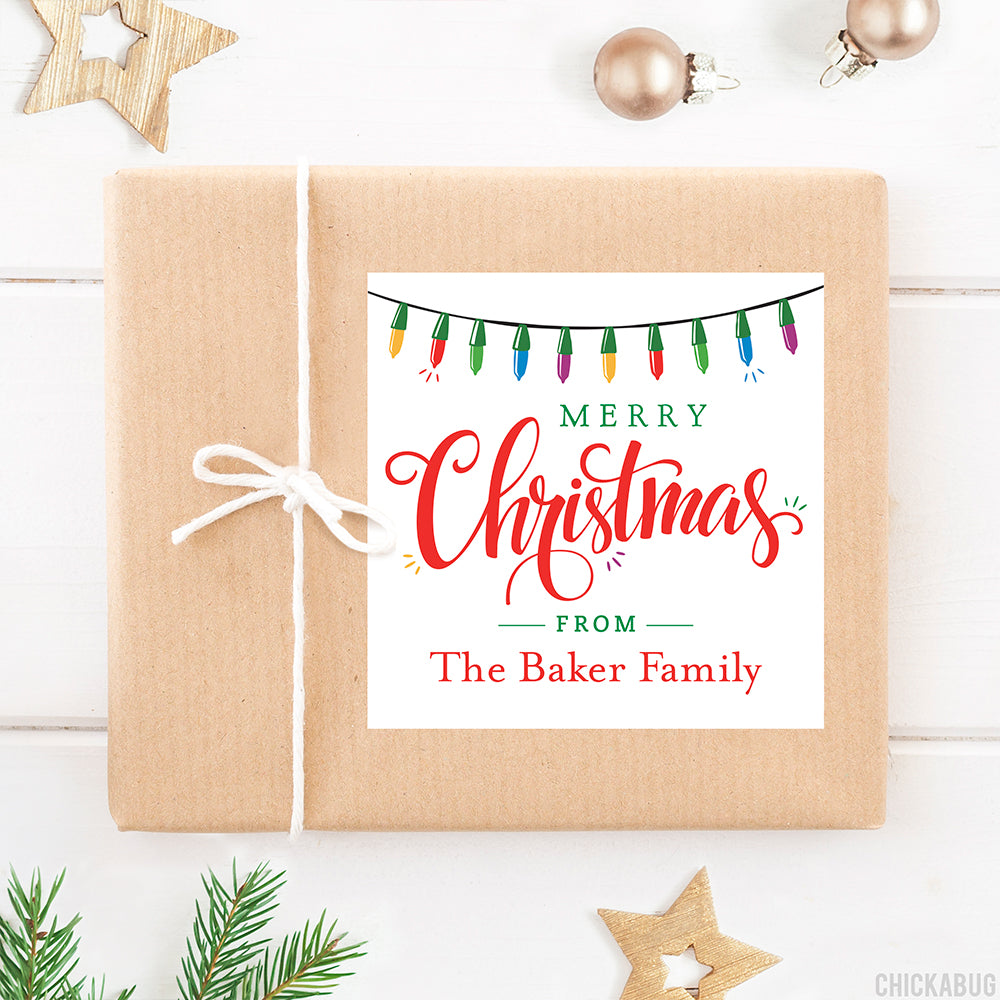 Personalized Merry Christmas Lights Gift Labels – Chickabug