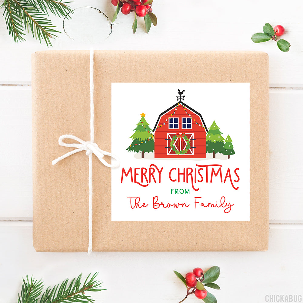 Personalized Red Barn County Christmas Gift Labels – Chickabug