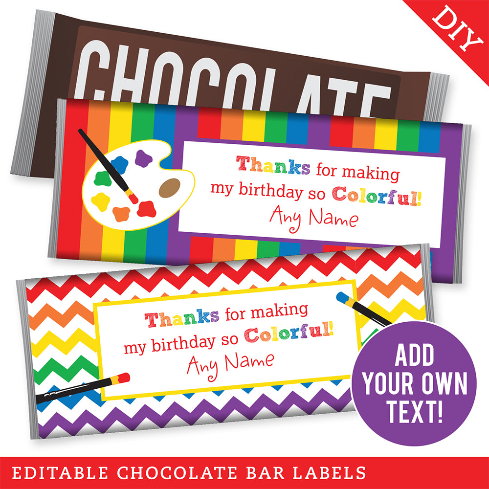 Art Party Chocolate Bar Labels (EDITABLE INSTANT DOWNLOAD) – Chickabug