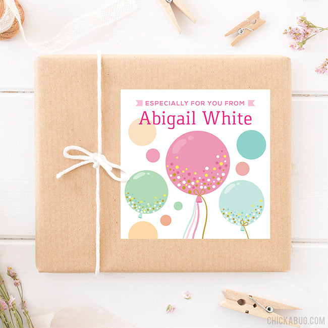 Confetti-Filled Balloons Personalized Gift Labels – Chickabug