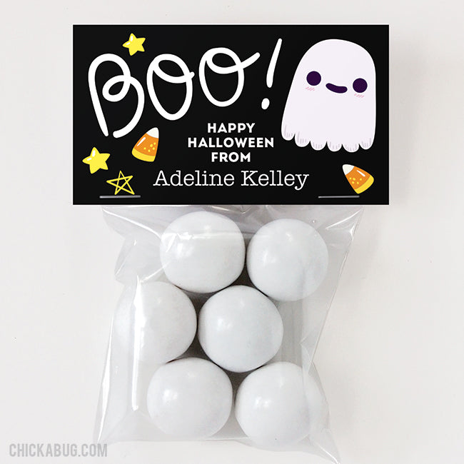 Personalized Black "Boo!" Ghost Halloween Treat Bags – Chickabug