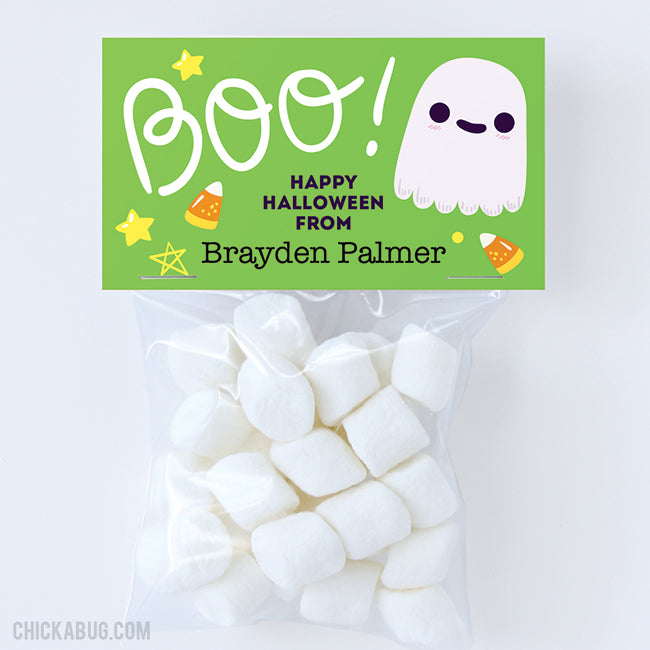 Personalized Green "Boo!" Ghost Halloween Treat Bags – Chickabug