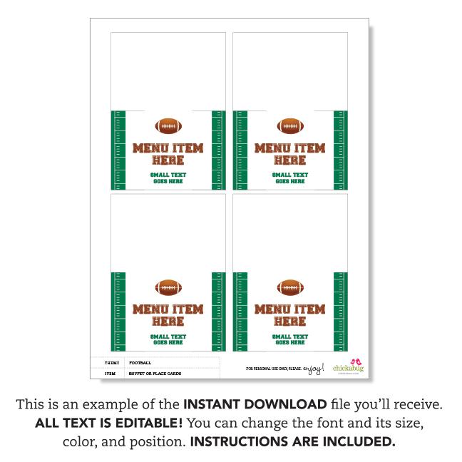 Football Party Table Tent Cards (EDITABLE INSTANT DOWNLOAD) – Chickabug