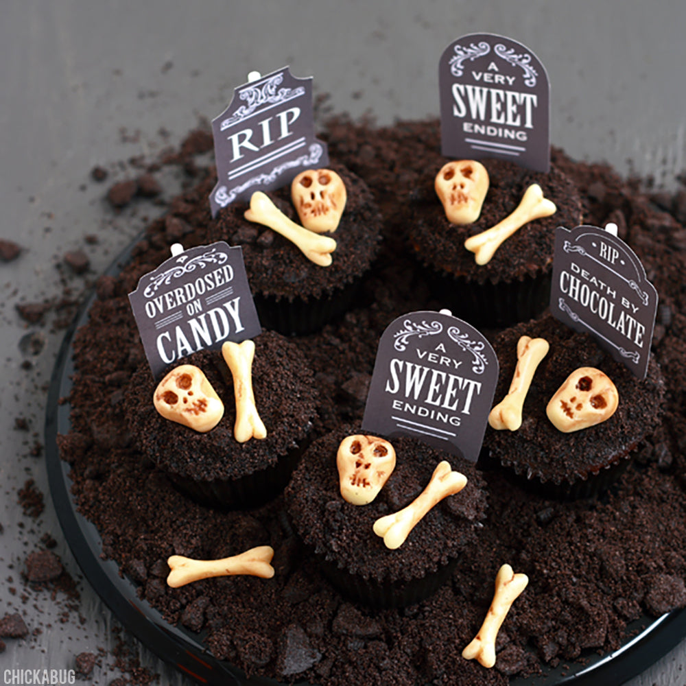 Free Printable Halloween Gravestone Cupcake Toppers (INSTANT DOWNLOAD ...