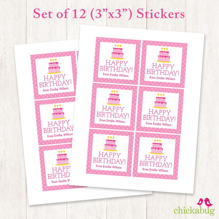 Pink Birthday Cake Personalized Birthday Gift Labels – Chickabug