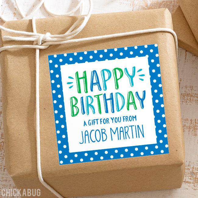 Blue "Happy Birthday" Personalized Birthday Gift Labels – Chickabug