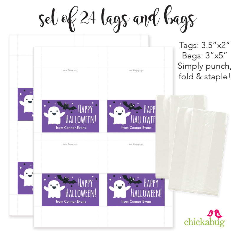 Personalized Purple Ghost and Bat Halloween Treat Bags – Chickabug