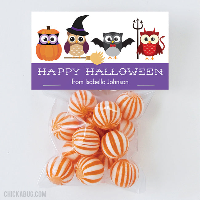 Personalized Cute Costumed Owls Halloween Treat Bags – Chickabug