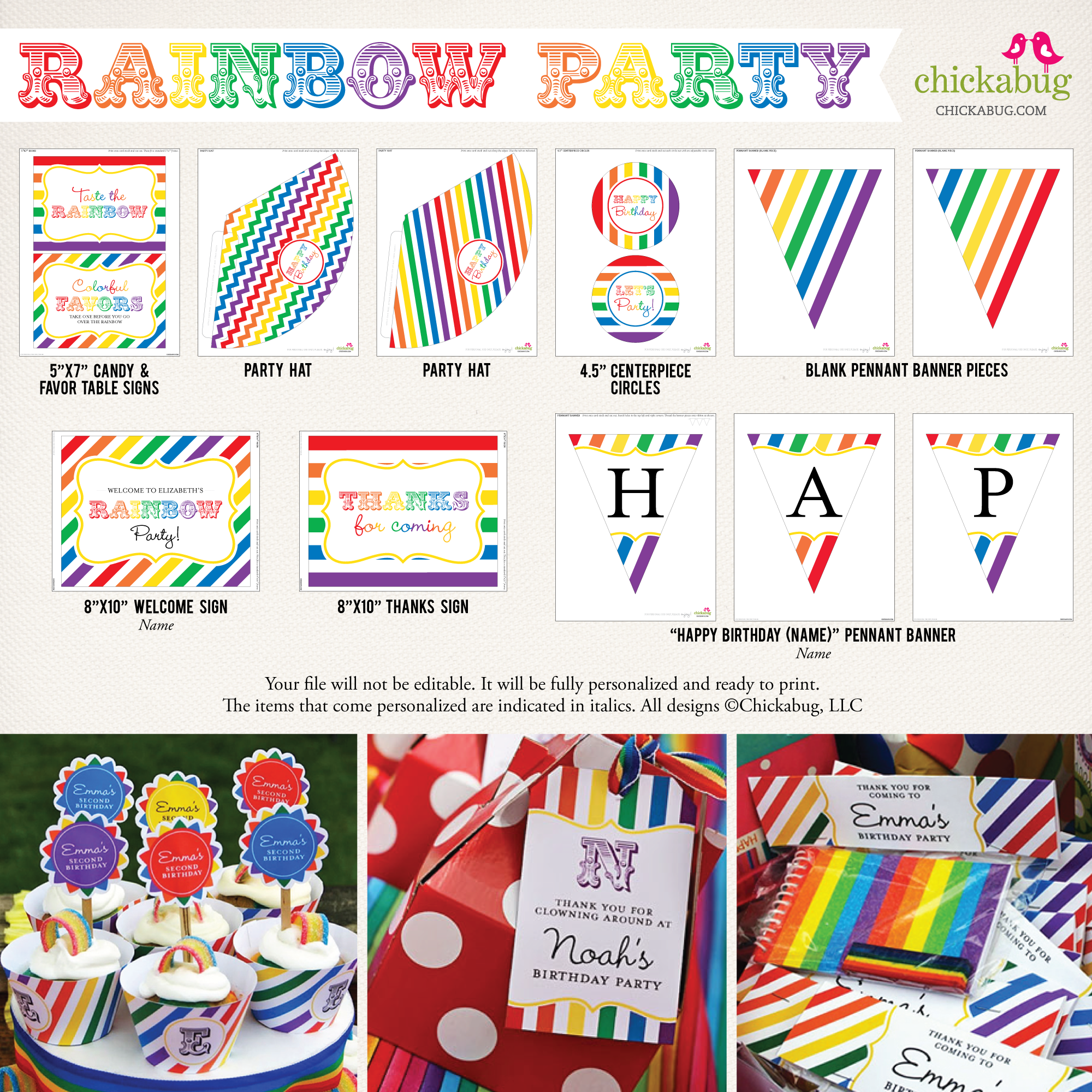 Rainbow Birthday Party Printable Decor Kit (Digital File) – Chickabug
